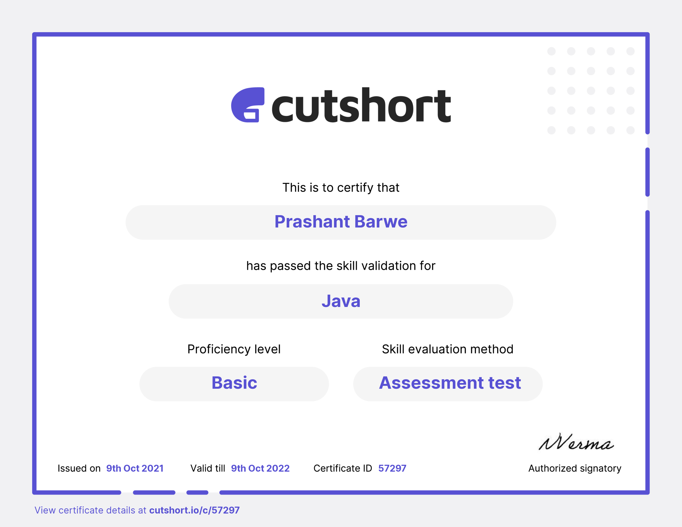 Prashant's skill certificate for Java | Cutshort